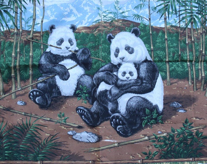 LG Panda Bear Sewing Panel, VNTG 1 YD Panda Bear Family Scenic Sewing ...