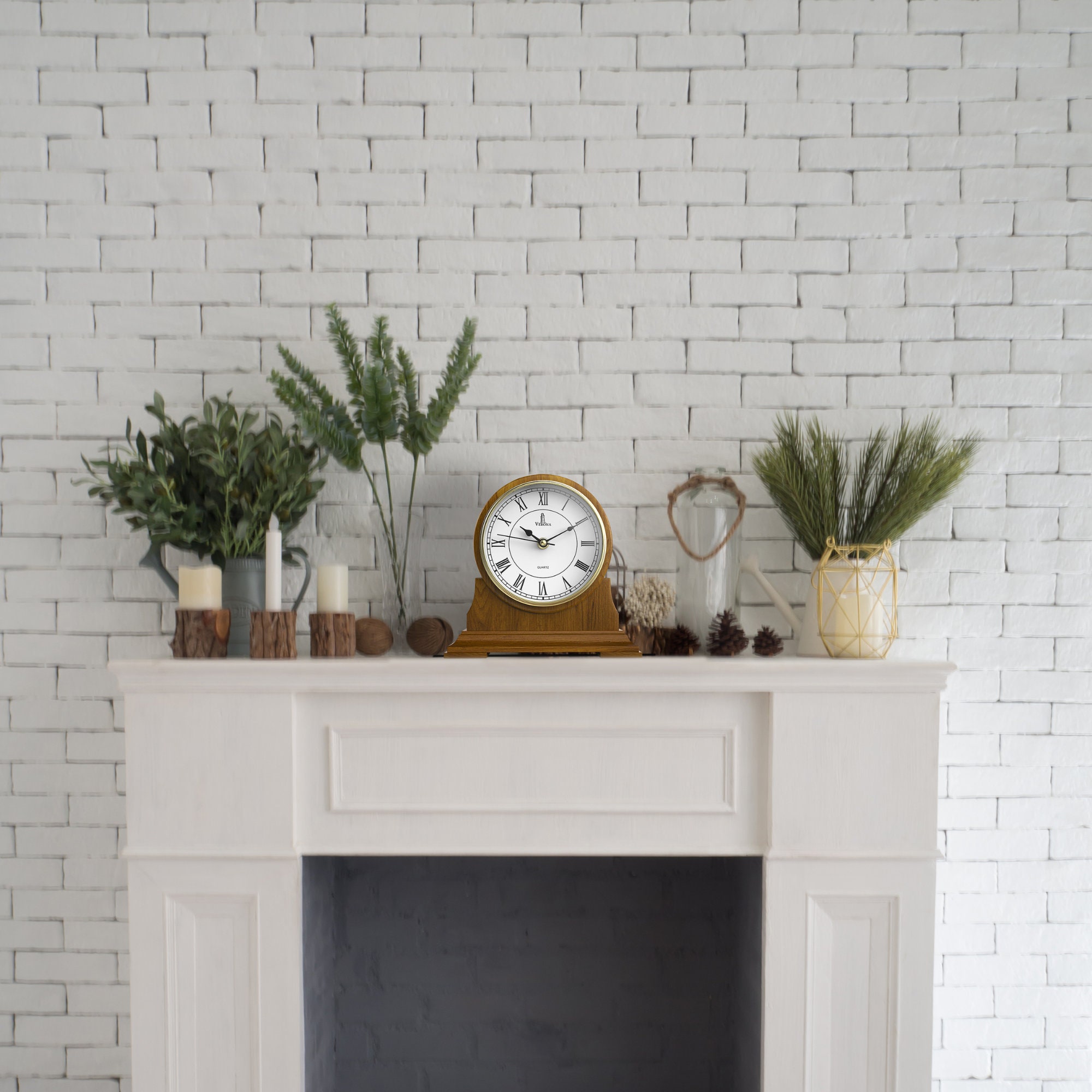 Mantel Clock, Silent Decorative Wood Mantle Clock Battery Operated ...