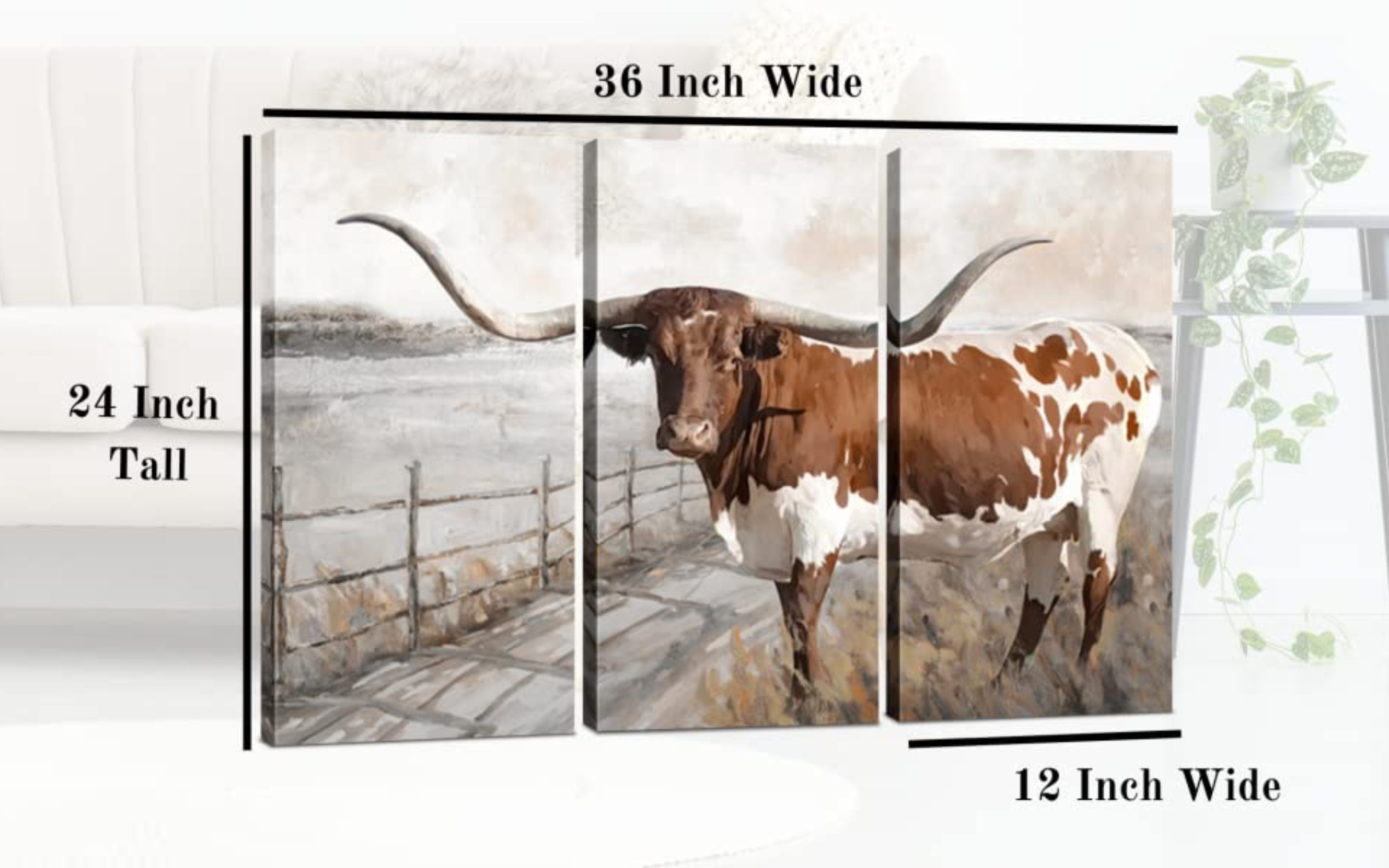 Longhorn Canvas Wall Art Decor - 3 Piece Set, Large Decorative Multi ...