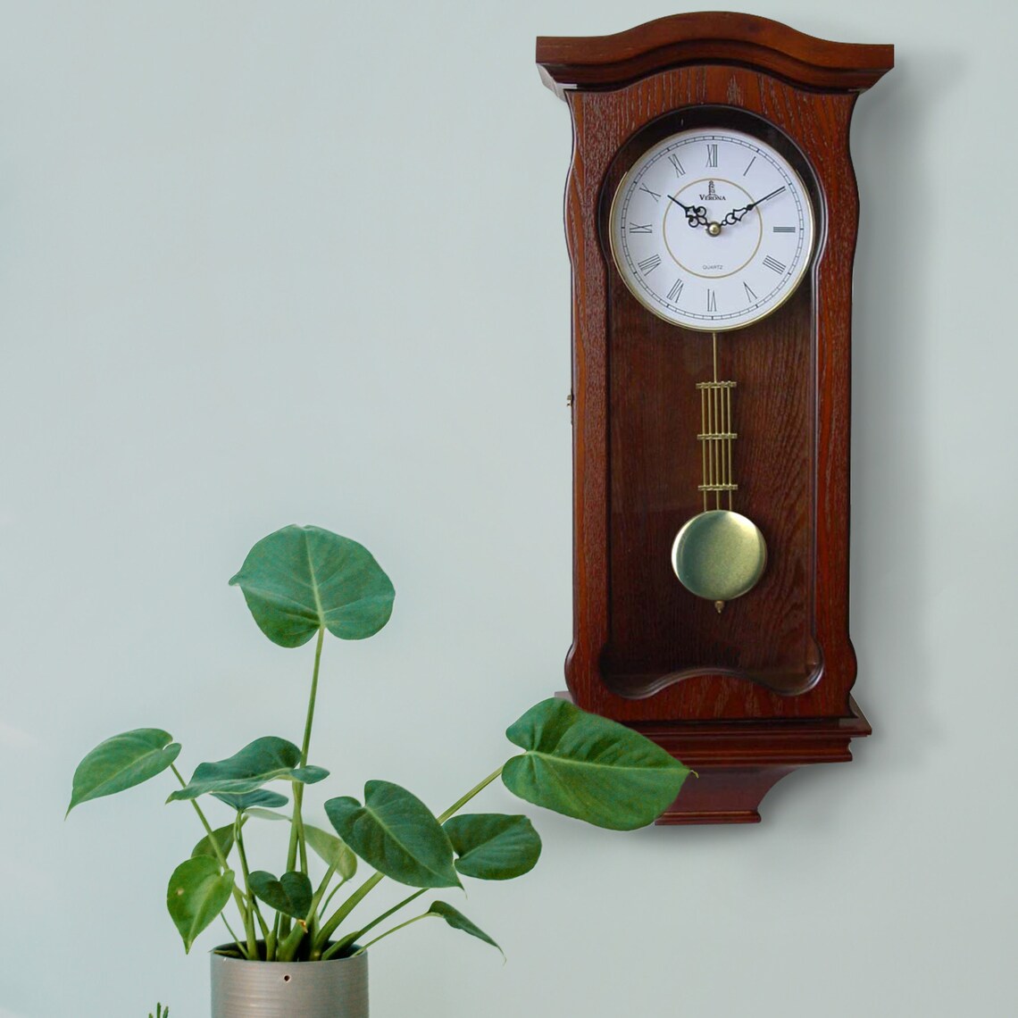 Pendulum Wall Clock Battery Operated Silent Quartz Wood Pendulum Clock ...