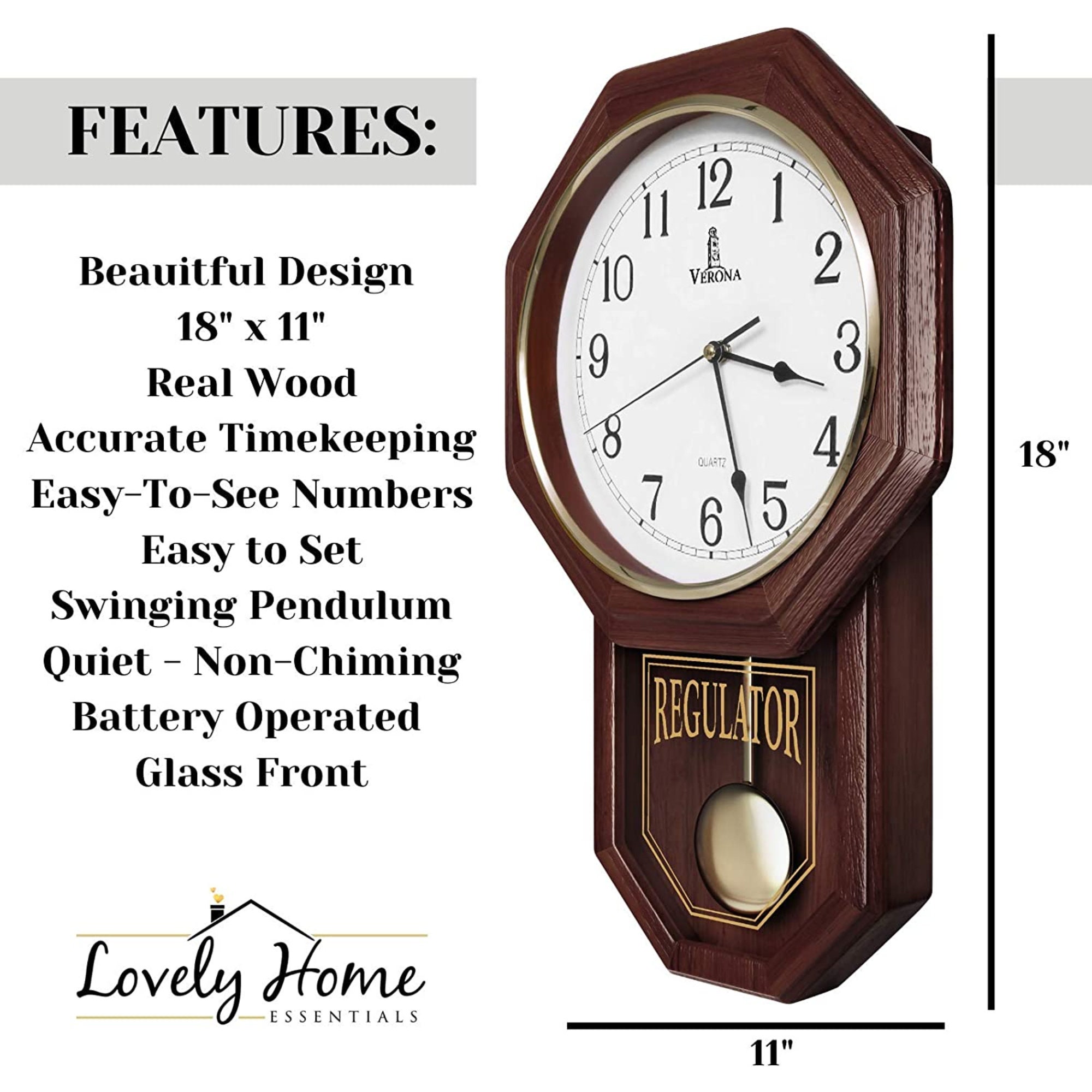 Pendulum Wall Clock - Regulator Clock, Schoolhouse Clock Design ...