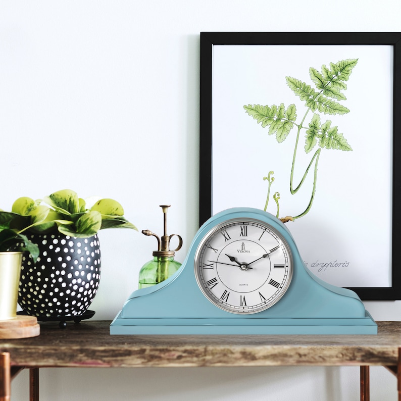 Mantel Clock Battery Operated - Wooden, Rustic Teal Mantle Clock for ...