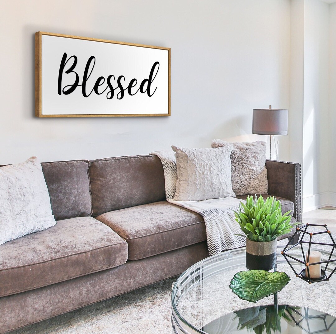 Blessed Wall Decor - Framed Farmhouse Blessed Canvas Wall Art Sign ...
