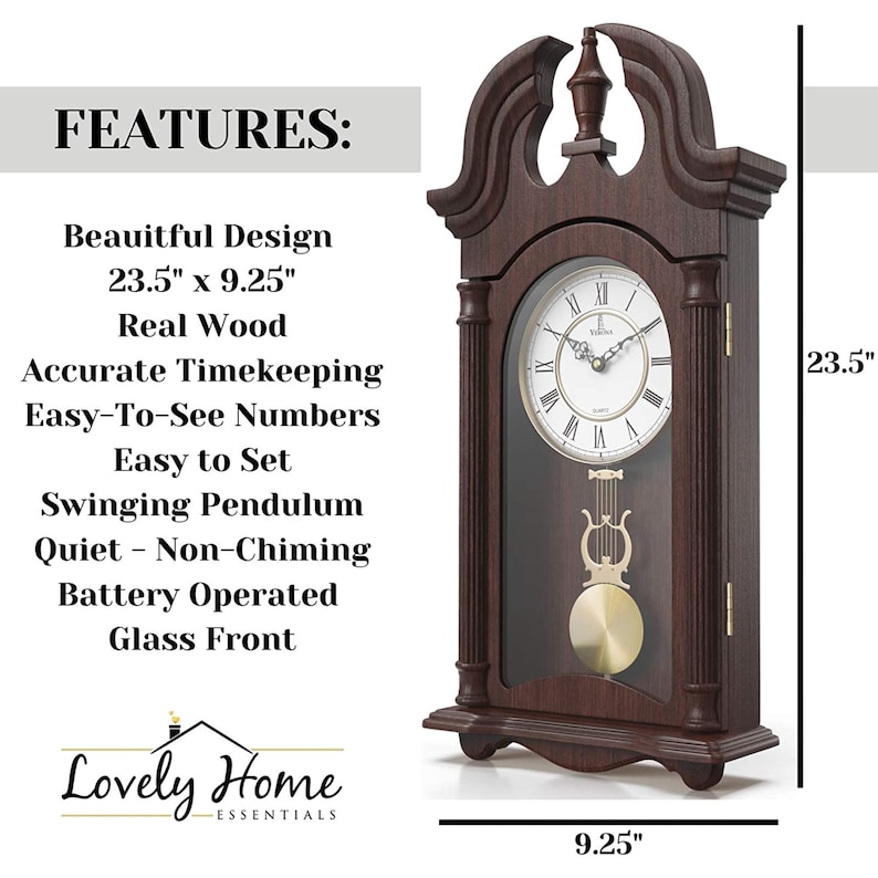 Pendulum Wall Clock, Silent Decorative Wood Pendulum Clock With ...