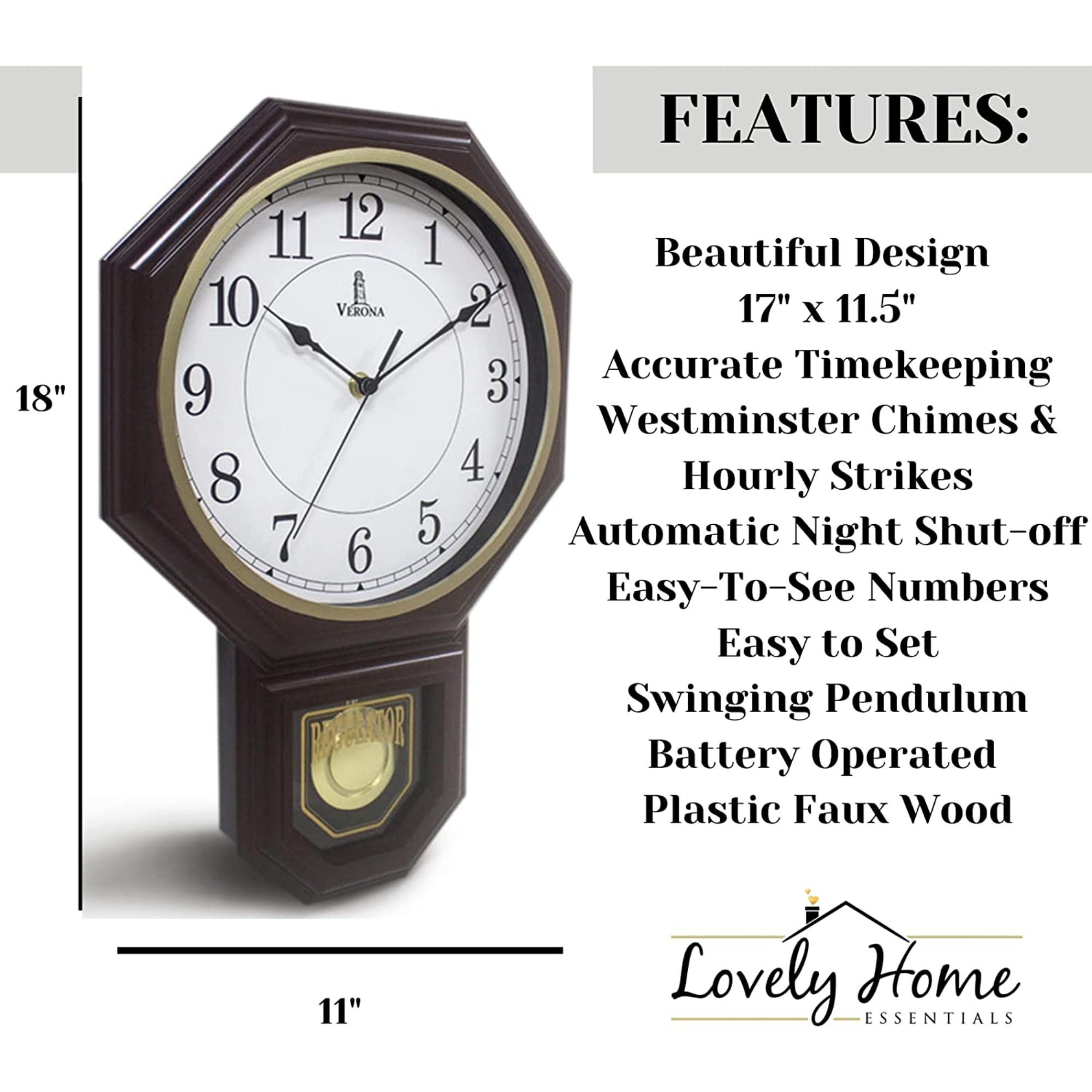 Chiming Wall Clock With Pendulum - Pendulum Wall Clock With Westminster Chimes - Schoolhouse ...