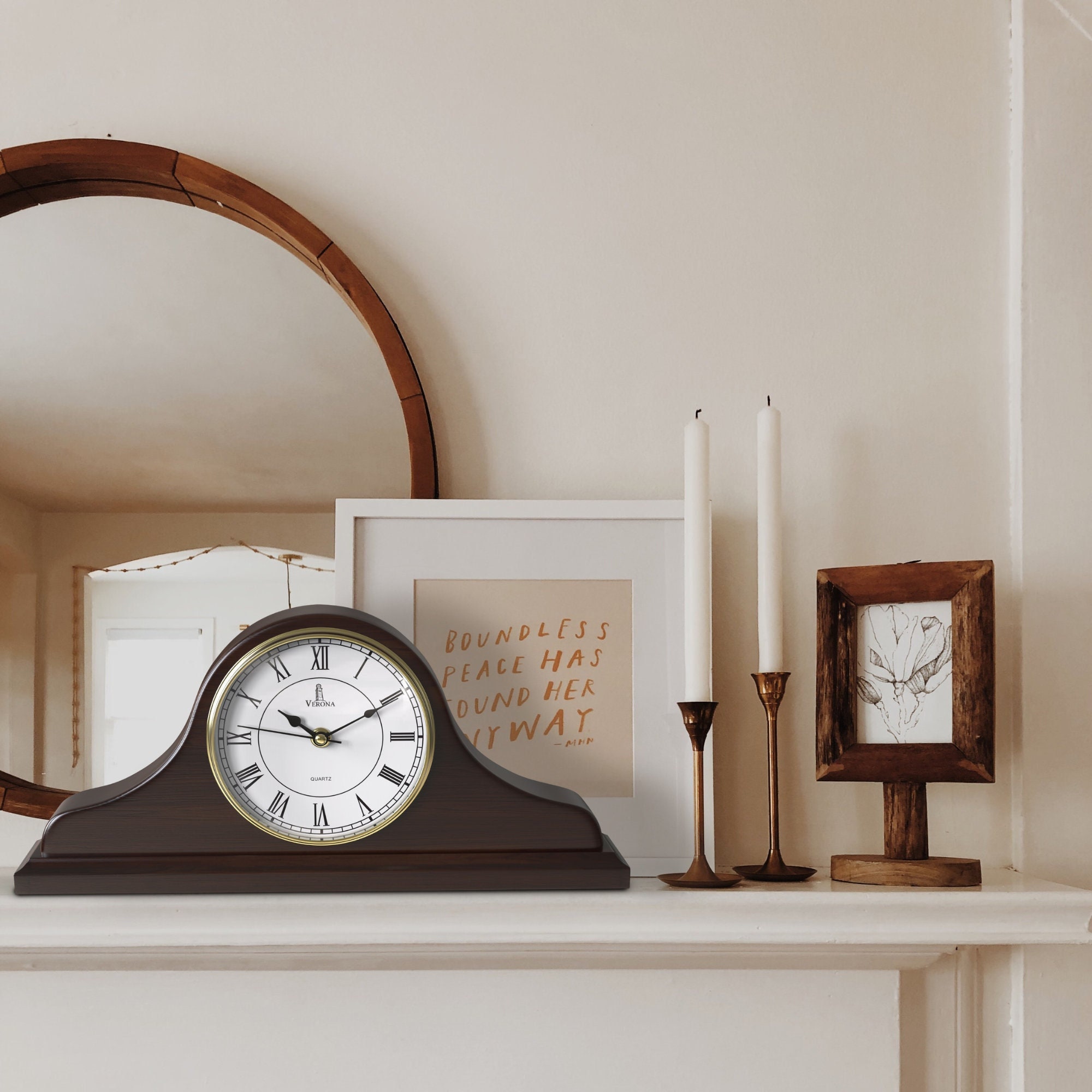 Mantle Clock, Wooden Mantel Clock for Living Room Décor - Silent, Wood ...