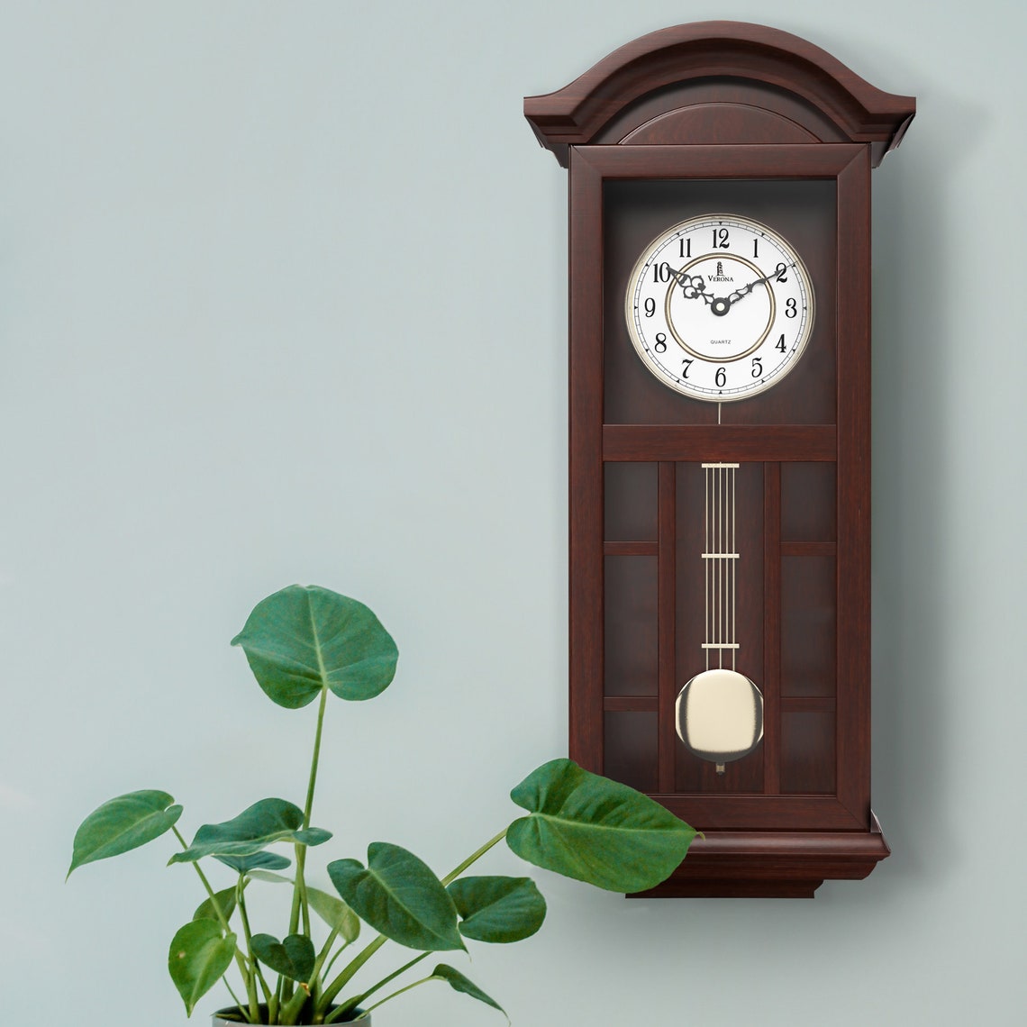 Pendulum Wall Clock - Quartz Wood Pendulum Clock, Battery Operated ...