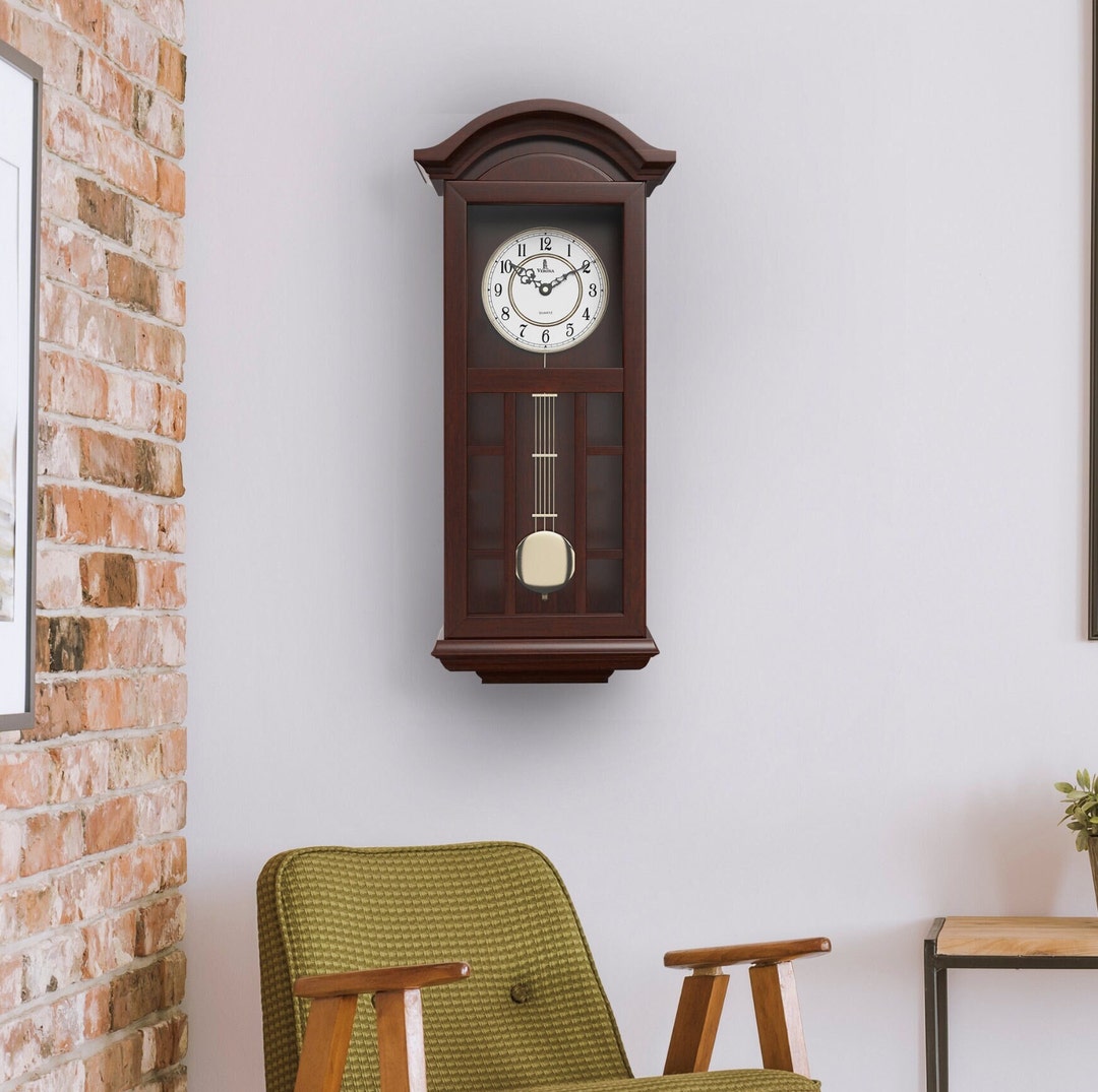 Pendulum Wall Clock - Quartz Wood Pendulum Clock, Battery Operated ...
