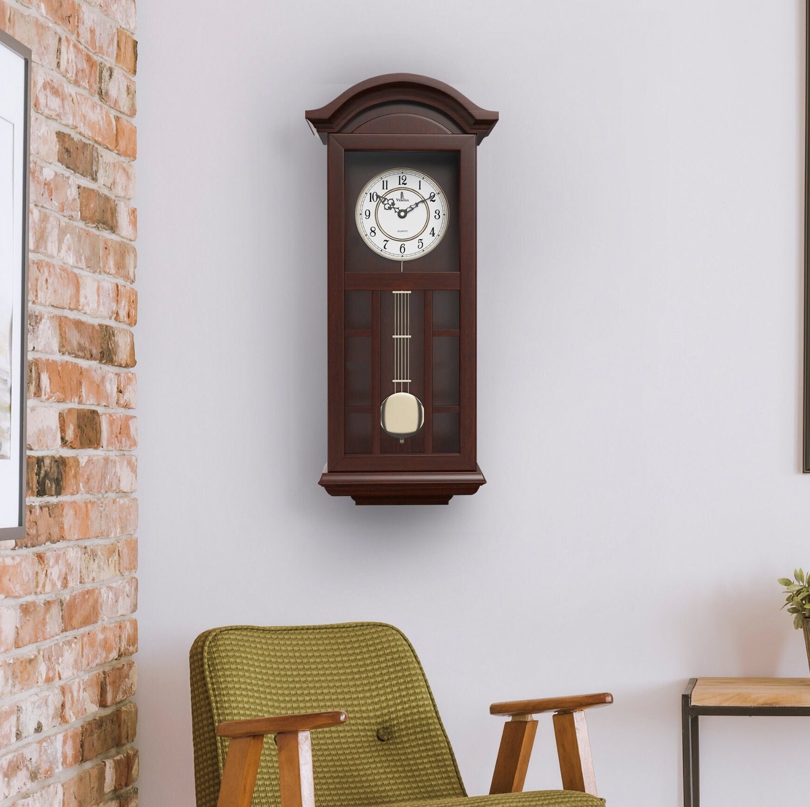 Pendulum Wall Clock - Quartz Wood Pendulum Clock, Battery Operated ...