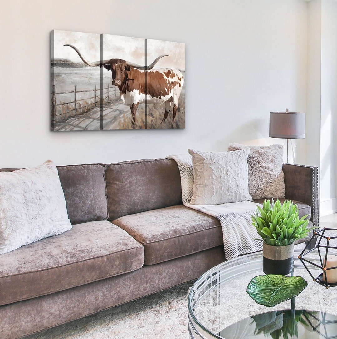 Longhorn Canvas Wall Art Decor - 3 Piece Set, Large Decorative Multi ...