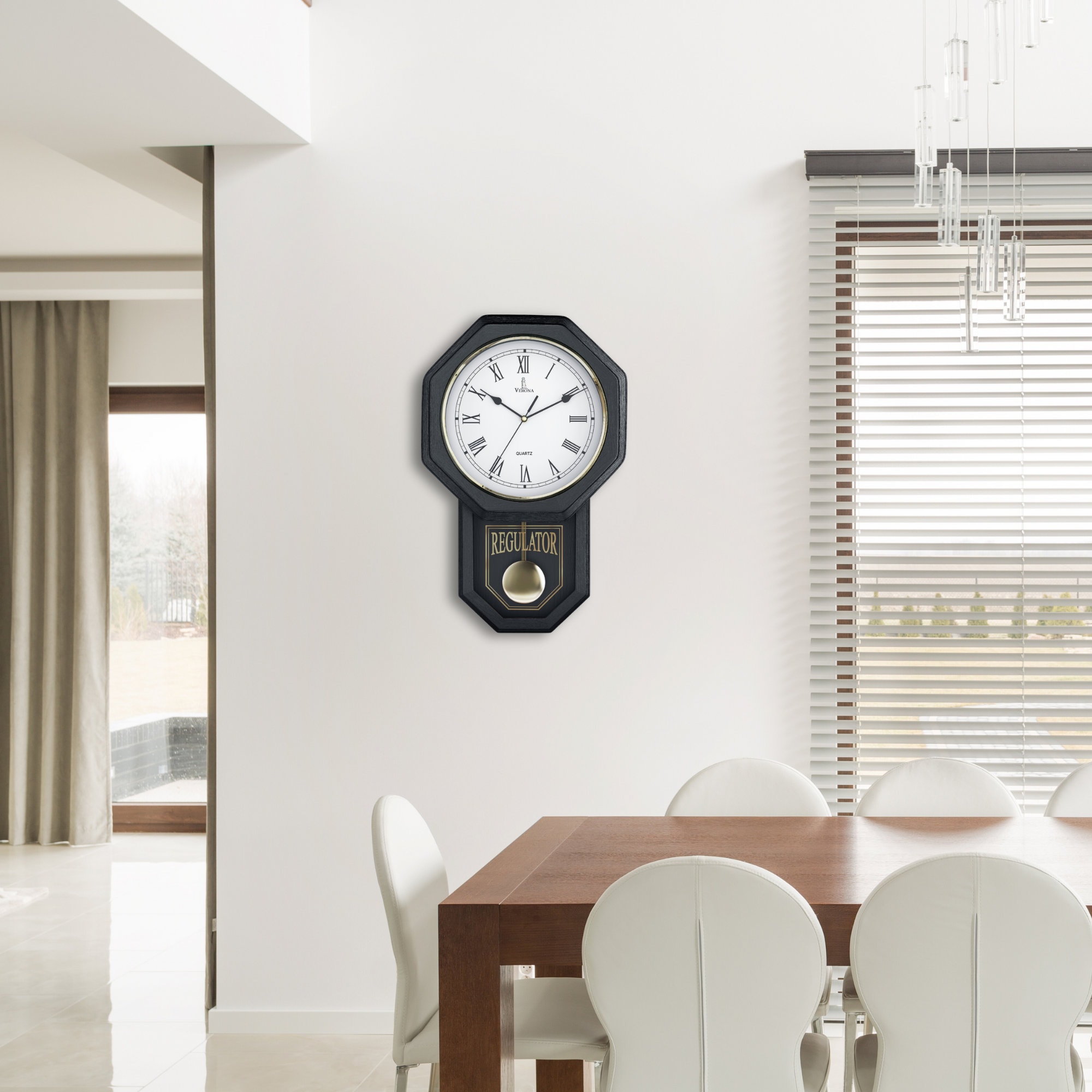 Black Pendulum Wall Clock Battery Operated - Regulator Clock - Wooden ...