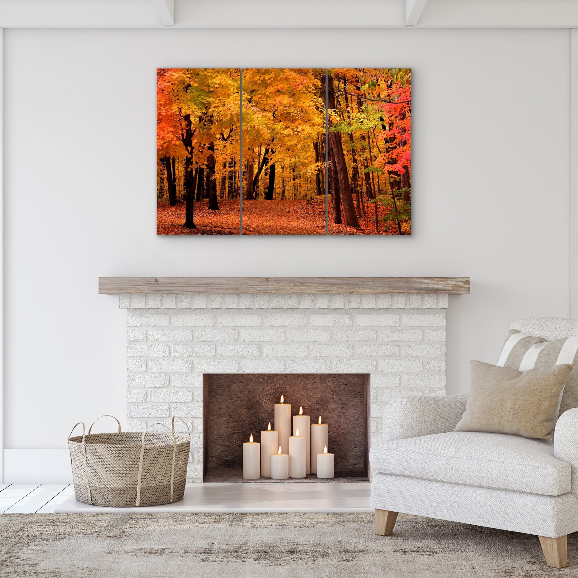Forest Wall Art Decor - 3 Piece Set, Decorative Framed Autumn Fall Tree ...