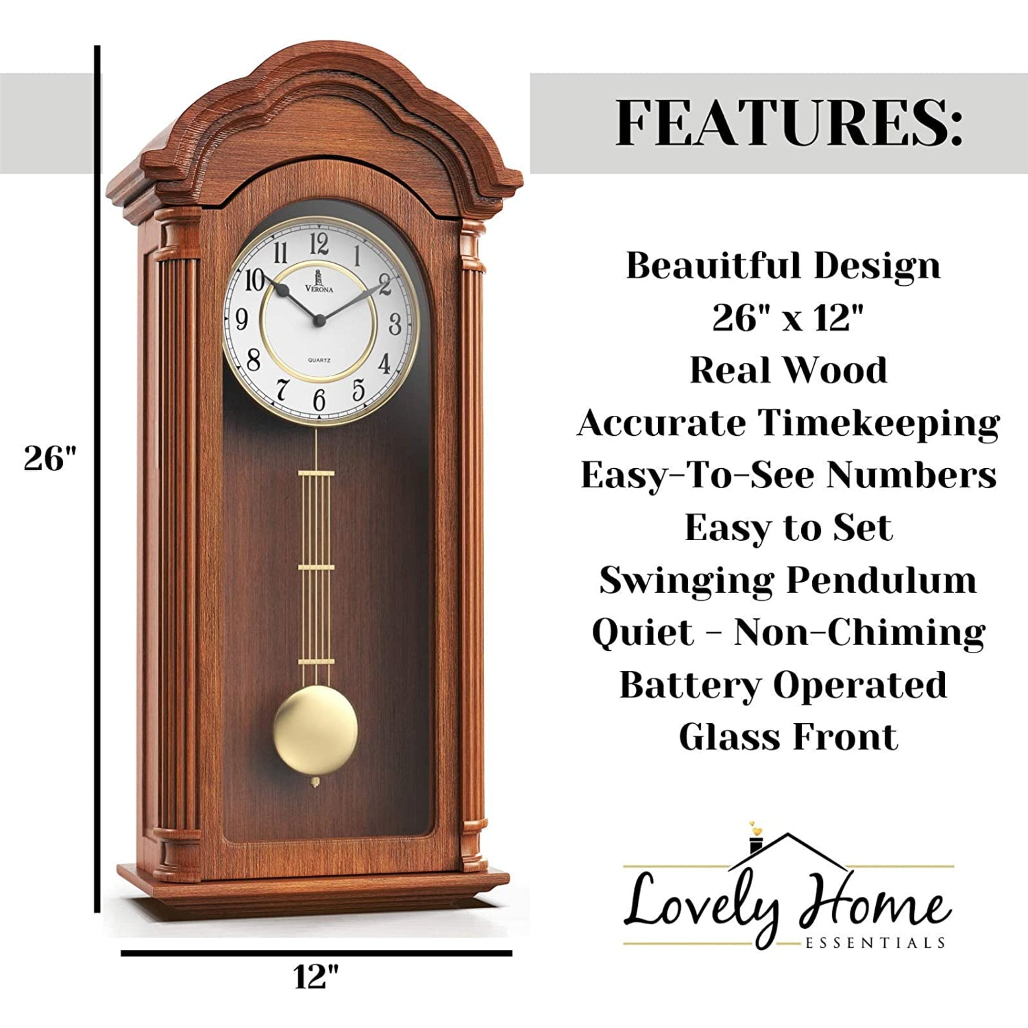 Pendulum Wall Clock, Silent Decorative Wood Clock With Swinging ...