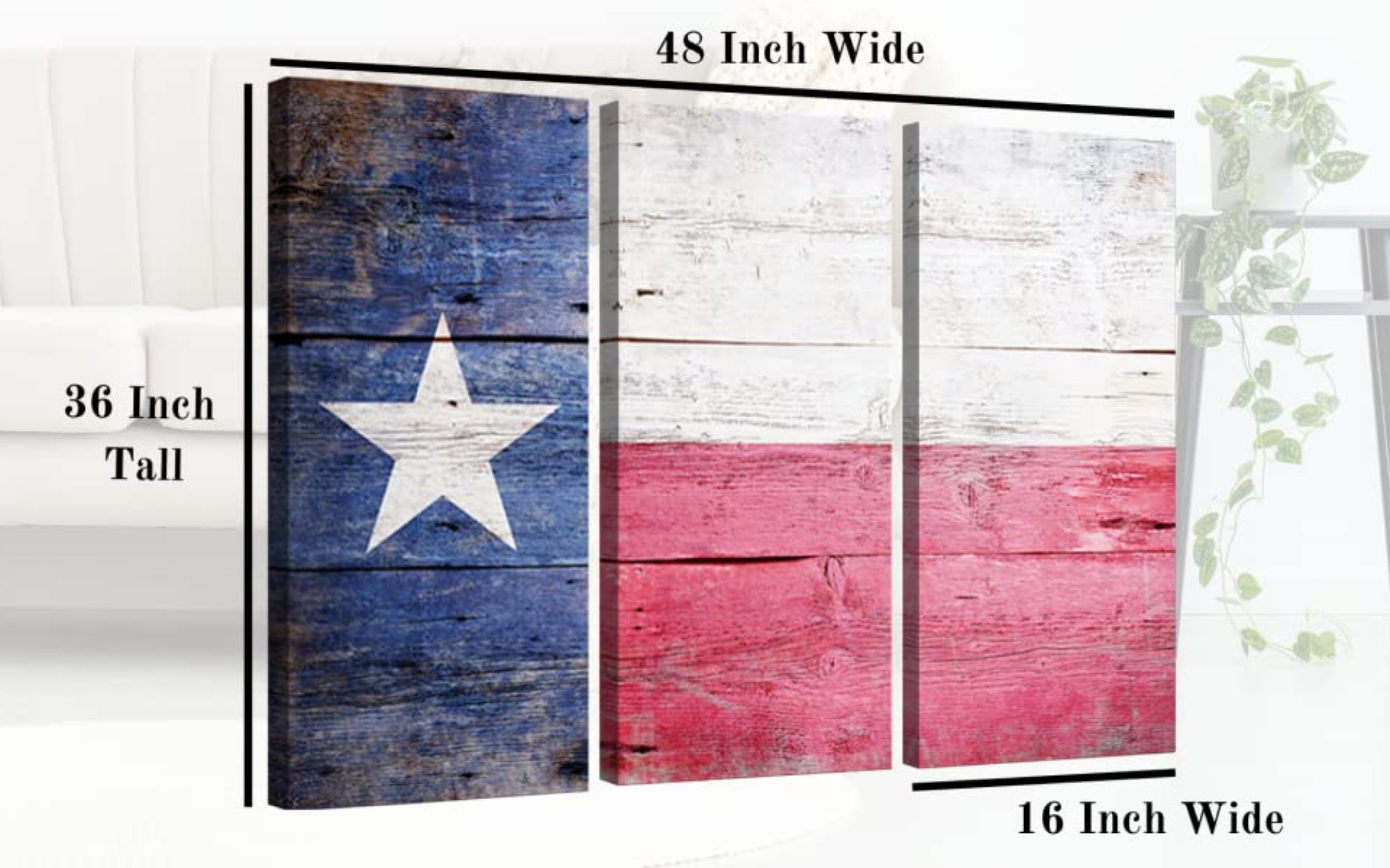 Texas Flag Canvas Wall Art Decor - 3 Piece Set, Large Decorative Multi ...