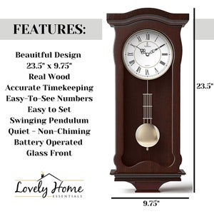 Pendulum Wall Clock Battery Operated - Silent Quartz Wood Pendulum ...