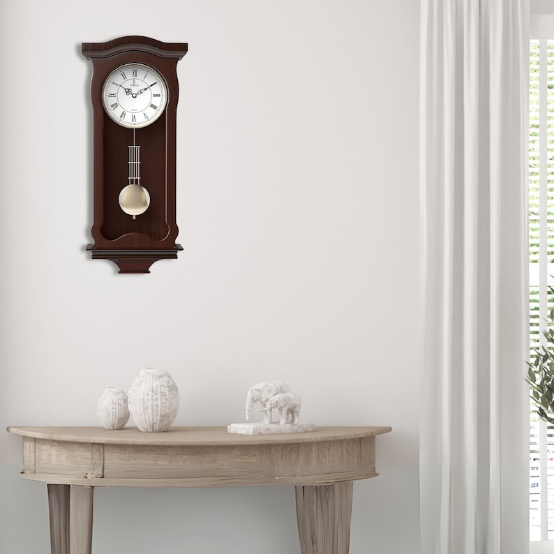 Pendulum Wall Clock Battery Operated - Silent Quartz Wood Pendulum ...