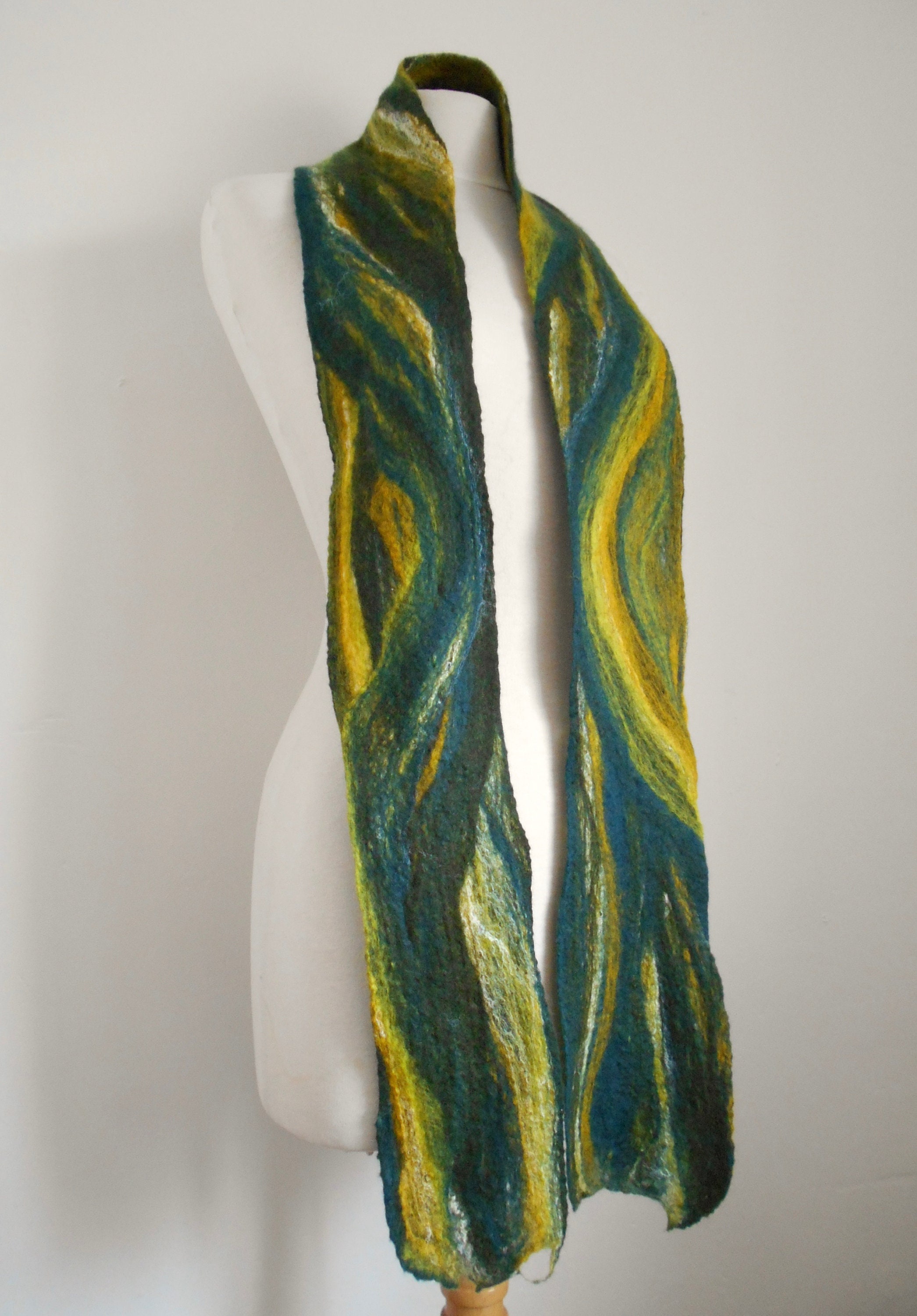 Felt Scarf Felted Scarf Felted Wool Scarf 'forest' - Etsy