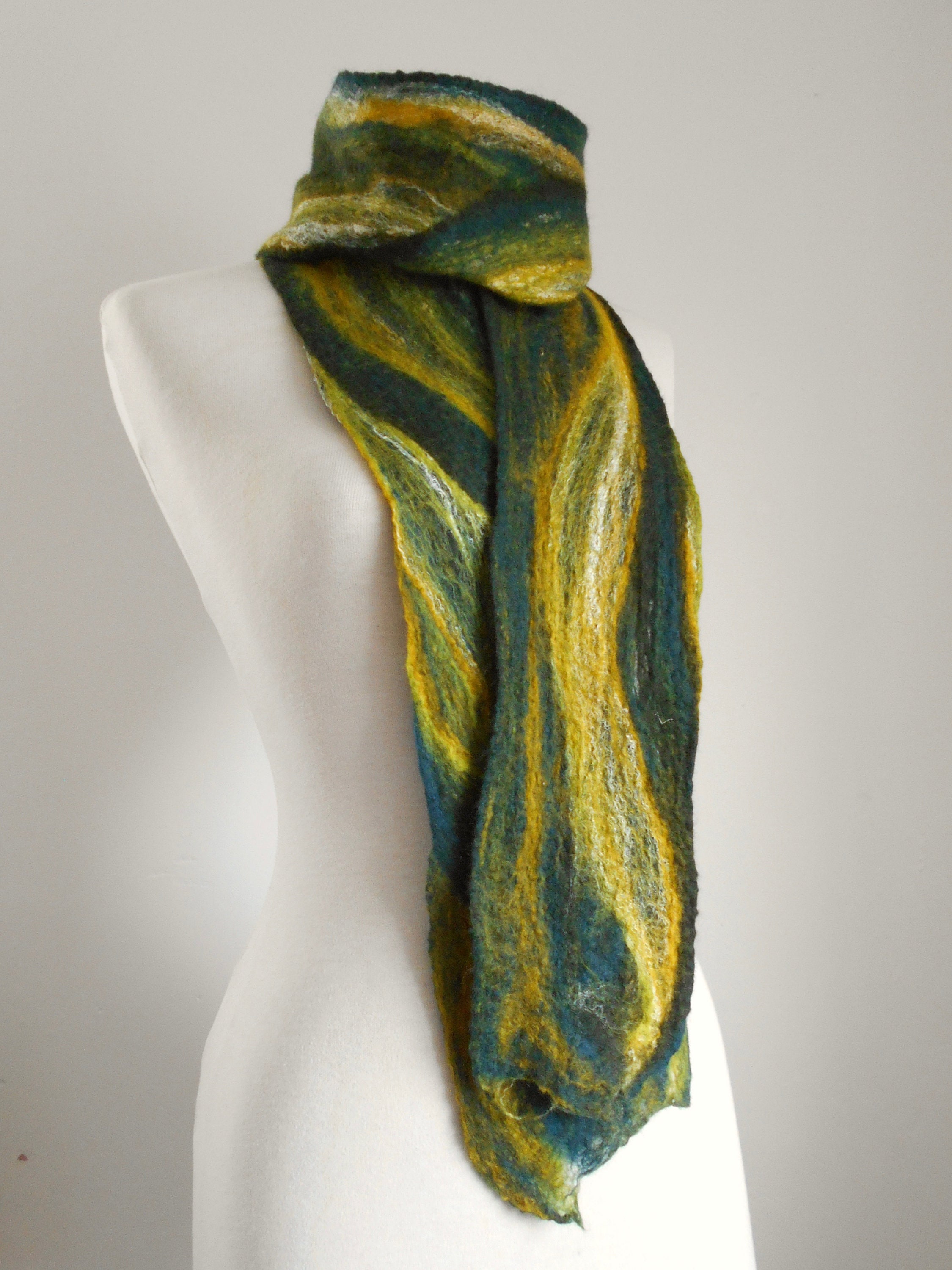 Felt Scarf Felted Scarf Felted Wool Scarf 'forest' - Etsy