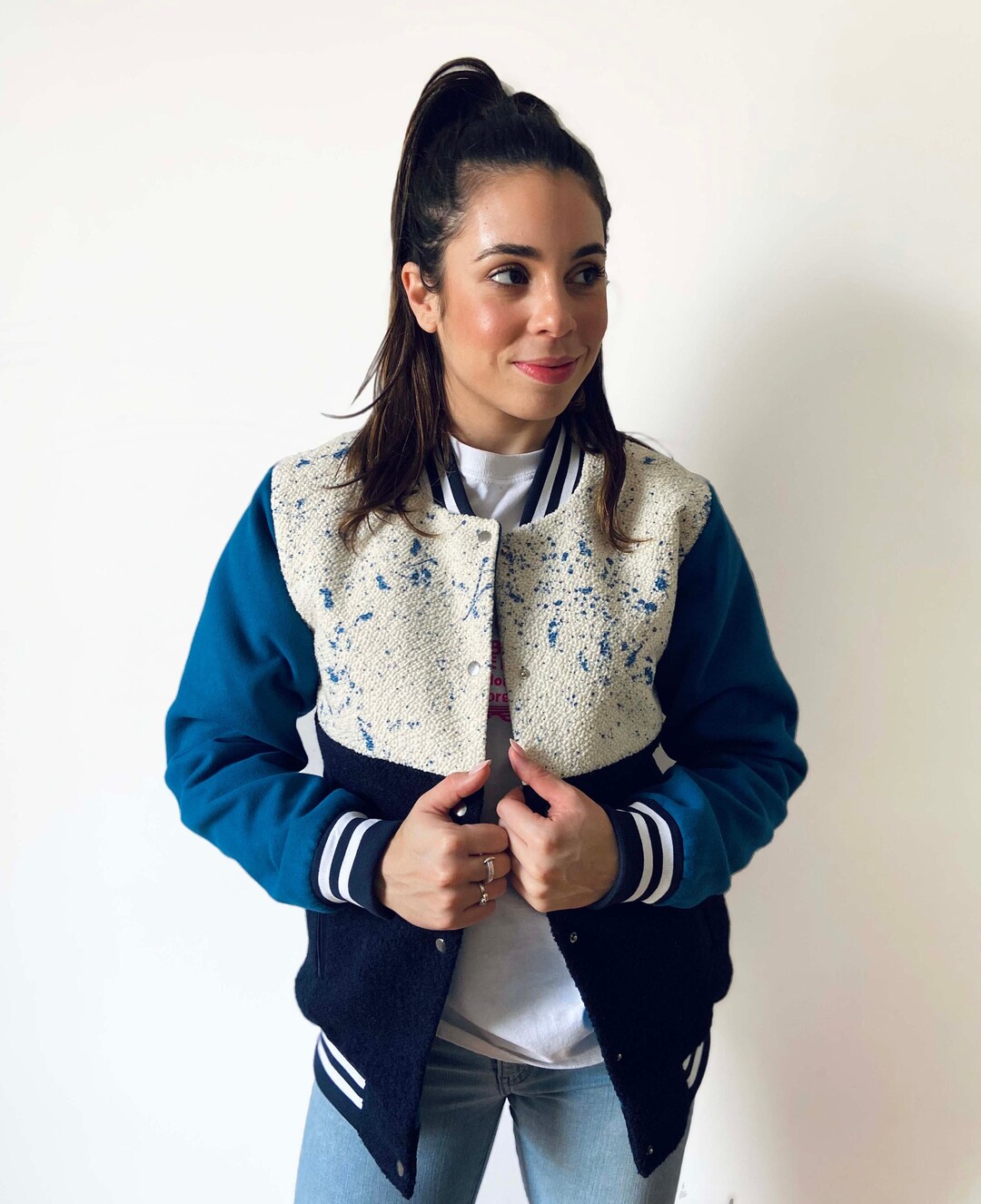 Paint Splatter Wool Varsity Jacket: Navy, Green, Cream - Etsy