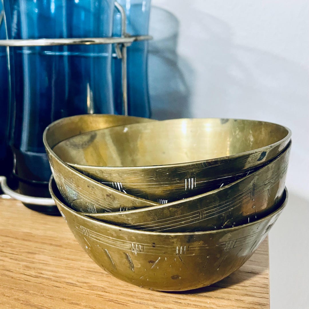 Set of 4 Hand Etched Antique Chinese Brass Bowl / Etched Chinese Brass ...