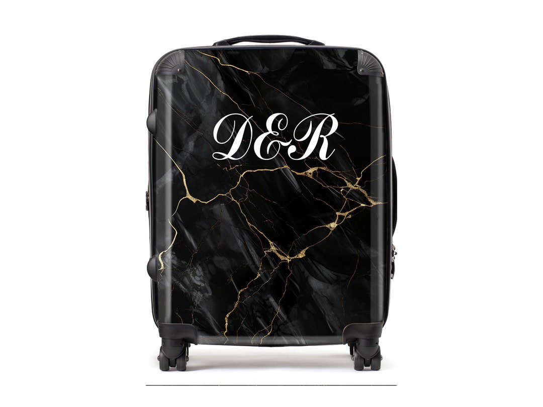 Personalized 2 Initial Black Marble Luggage Carry-on Luggage Marble ...