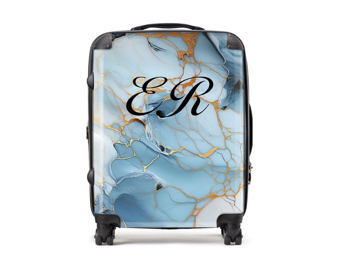Personalized Blue Marble Initial Luggage | Carry-on Luggage | Marble ...