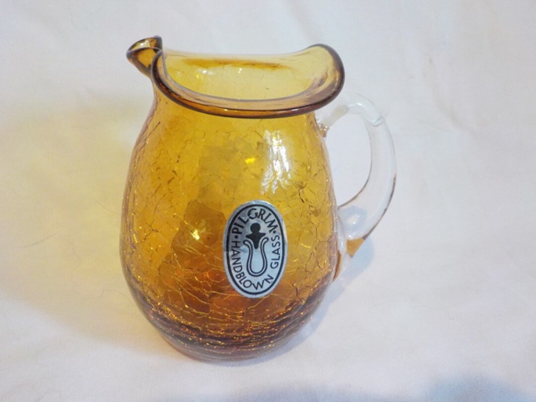 Pilgrim Glass Crackle Glass Amber Creamer Pitcher W/ Original Sticker ...
