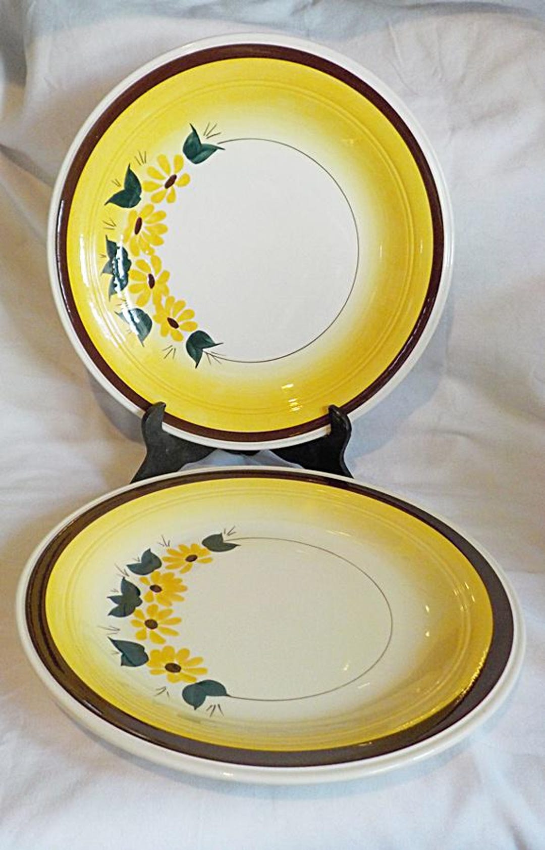 2 Vintage Vernon Kiln Brown Eyed Susan 12" Round Serving Platters Chop ...