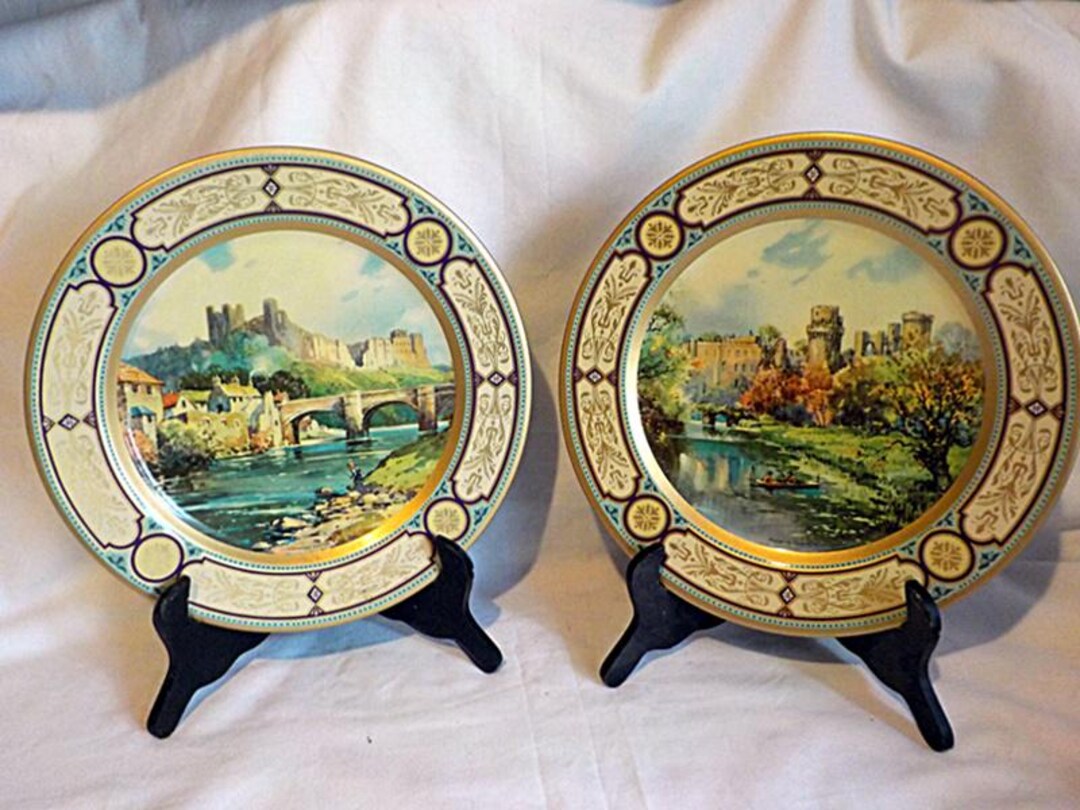 2 -1952 Castles Metal Art Wall Plates Bonet Ware England Warwick Castle ...