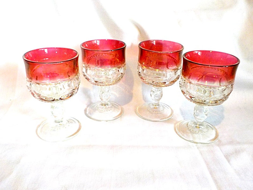 Nice Set of 4 Vintage Indiana Glass Ruby Flashed Kings Crown Wine ...