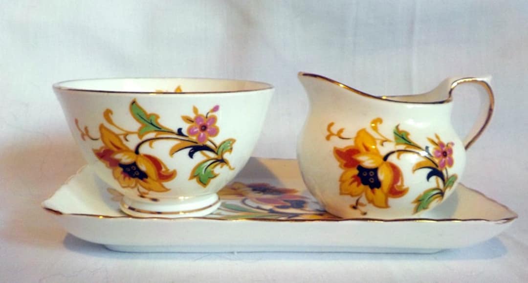 Vintage Delphine Bone China Individual Creamer and Sugar With Tray ...