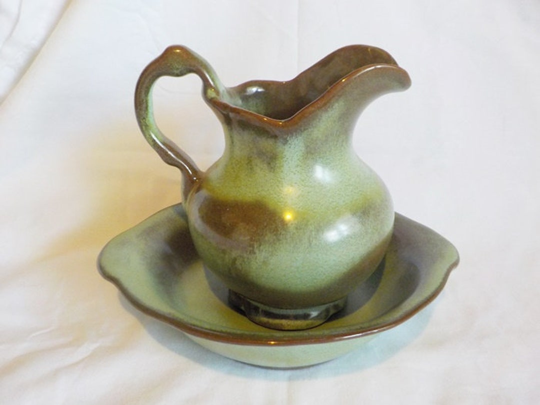 Vintage Frankoma Pottery Plainsman Green Pitcher and Bowl 30B - Etsy