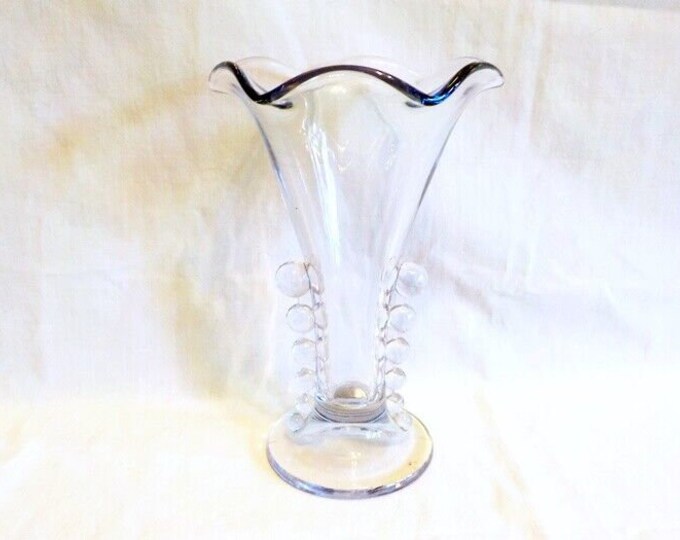 Vintage Imperial Glass Candlewick Vase 8" Beads on Sides Crimped Top - Etsy