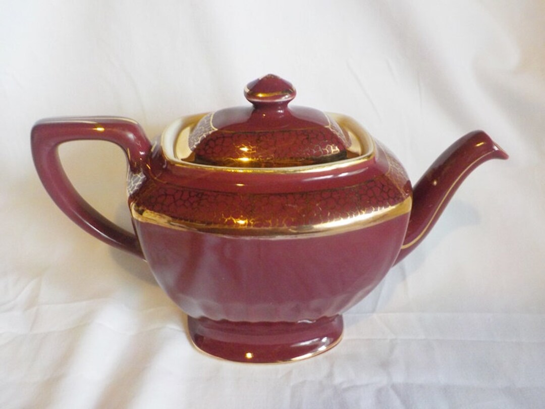 Vintage Hall China Maroon With Gold Hollywood Teapot 6 Cup - Etsy