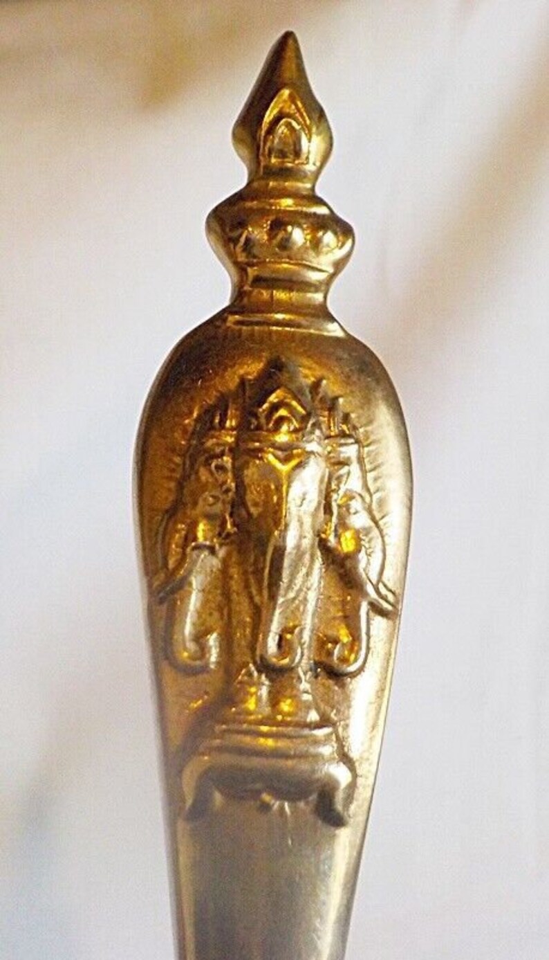 Siam Bronze Brass Large Serving Spoon & 4 Iced Tea Spoons 3 Headed ...