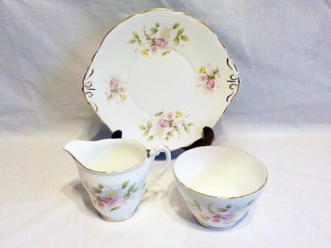 3 Pc Vintage Royal Stuart Foxglove Dogwood Creamer Lg Open Sugar & Cake ...