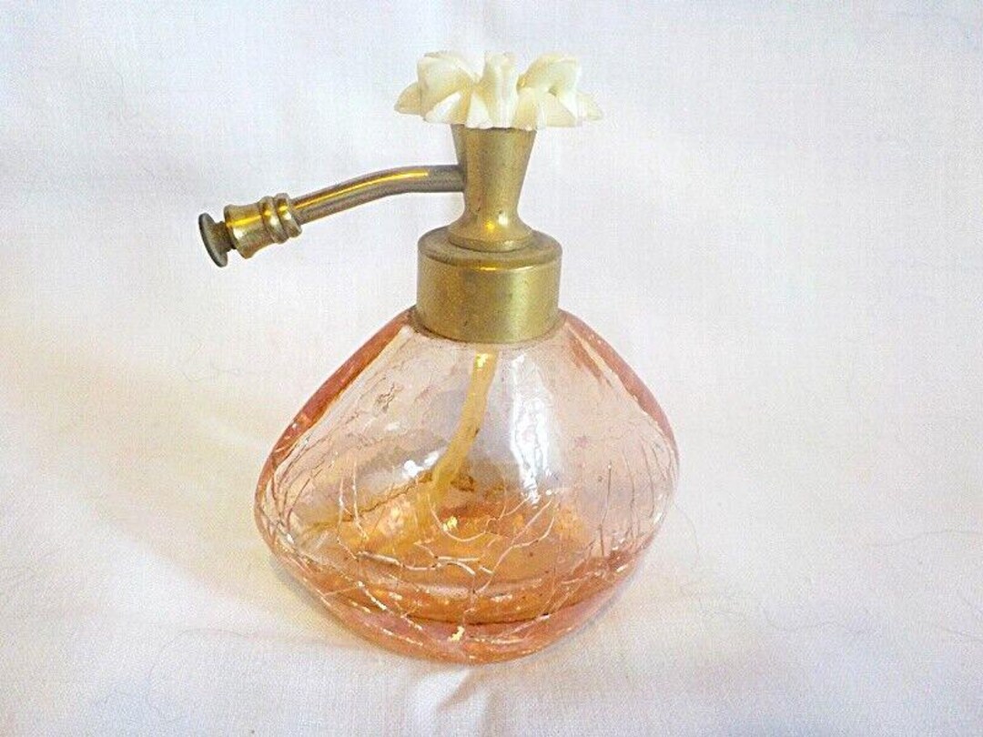 Vintage Irice Perfume Bottle Atomizer Pink Crackle Glass With Daisy Top ...