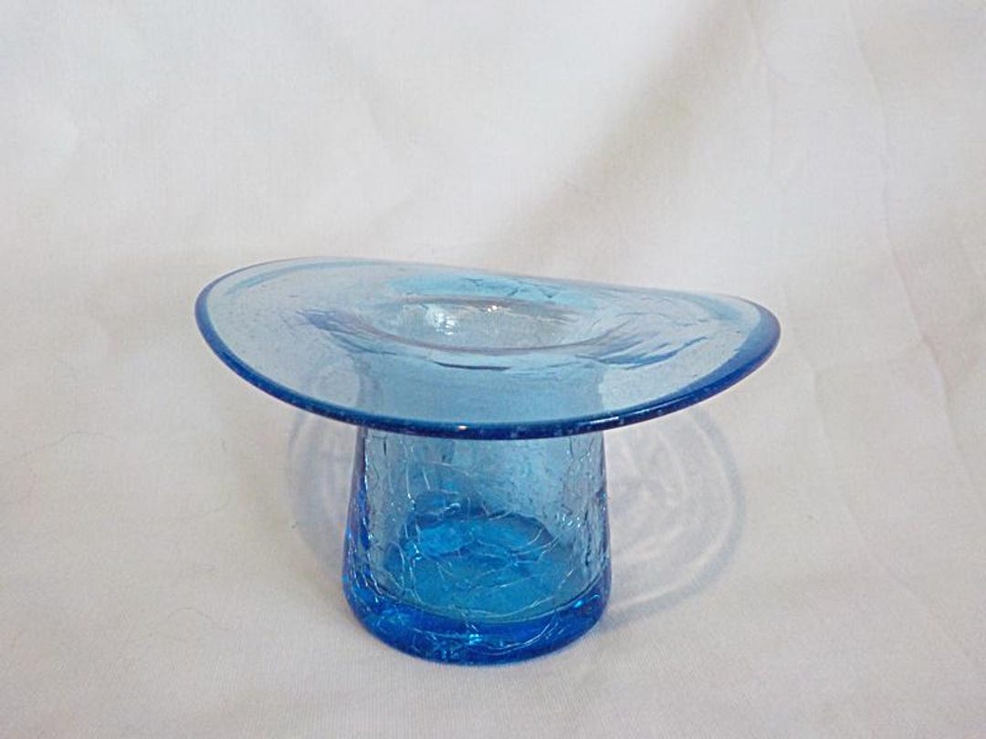 Vintage Blue Crackle Glass Top Hat Toothpick Holder Pilgrim Glass ...