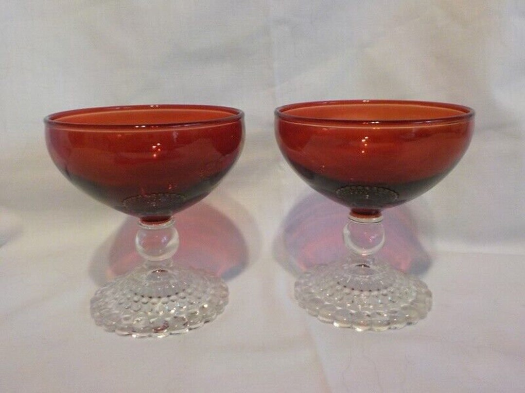 Vintage 2 Anchor Hocking Royal Ruby Red Berwick Boopie Sherbet Sm Bubble Foot Etsy