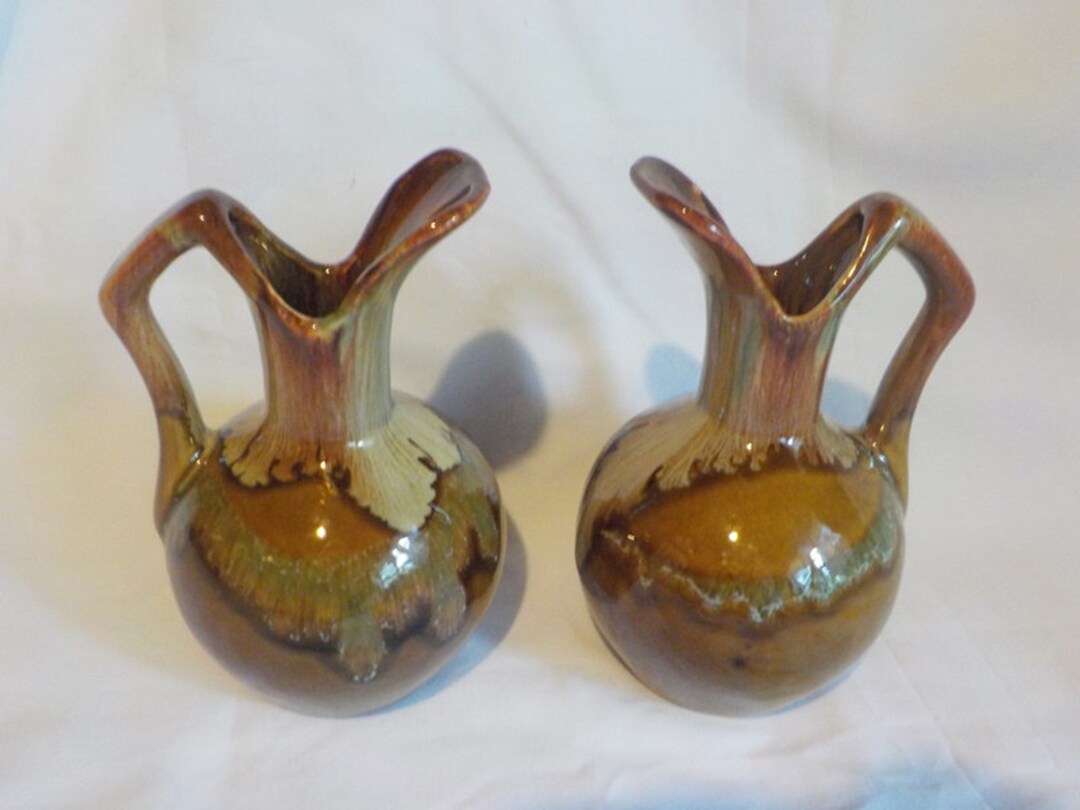 Pair Dryden Pottery Brown Drip Pitchers Ewers 6 1/2" Tall - Etsy