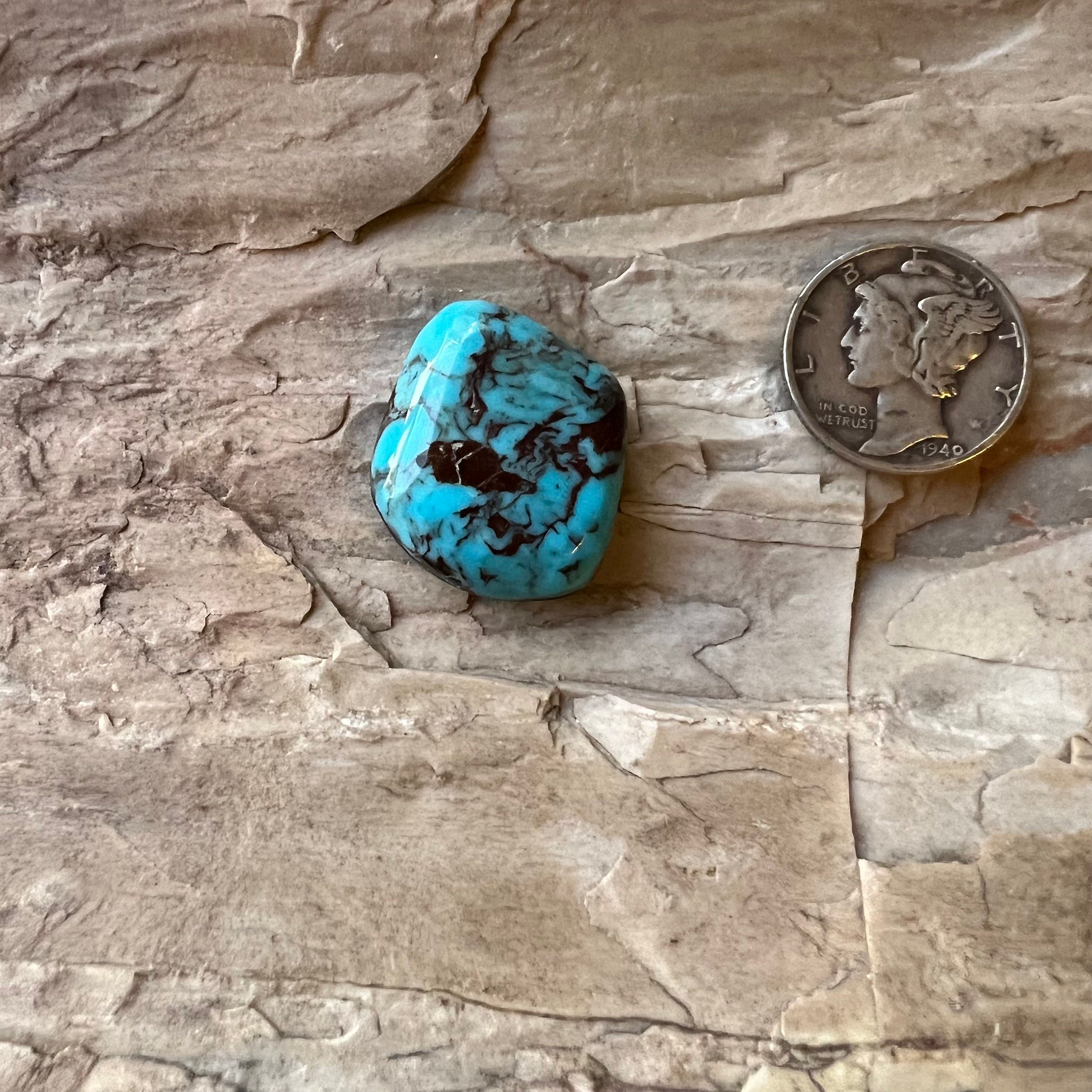 Egyptian Turquoise Cabochon Blue Dark Reddish Brown Matrix 19 Carat ...