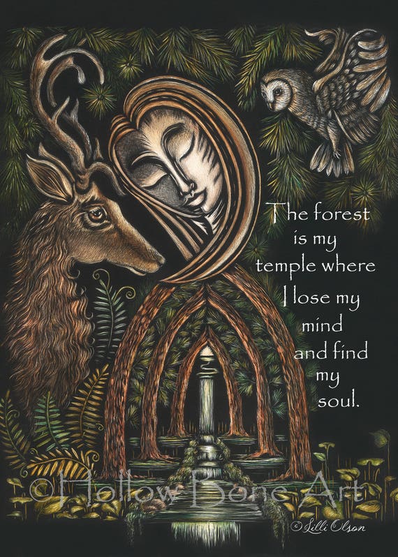 The Forest Is My Temple Matted Print Scratchboard Quote Art | Etsy