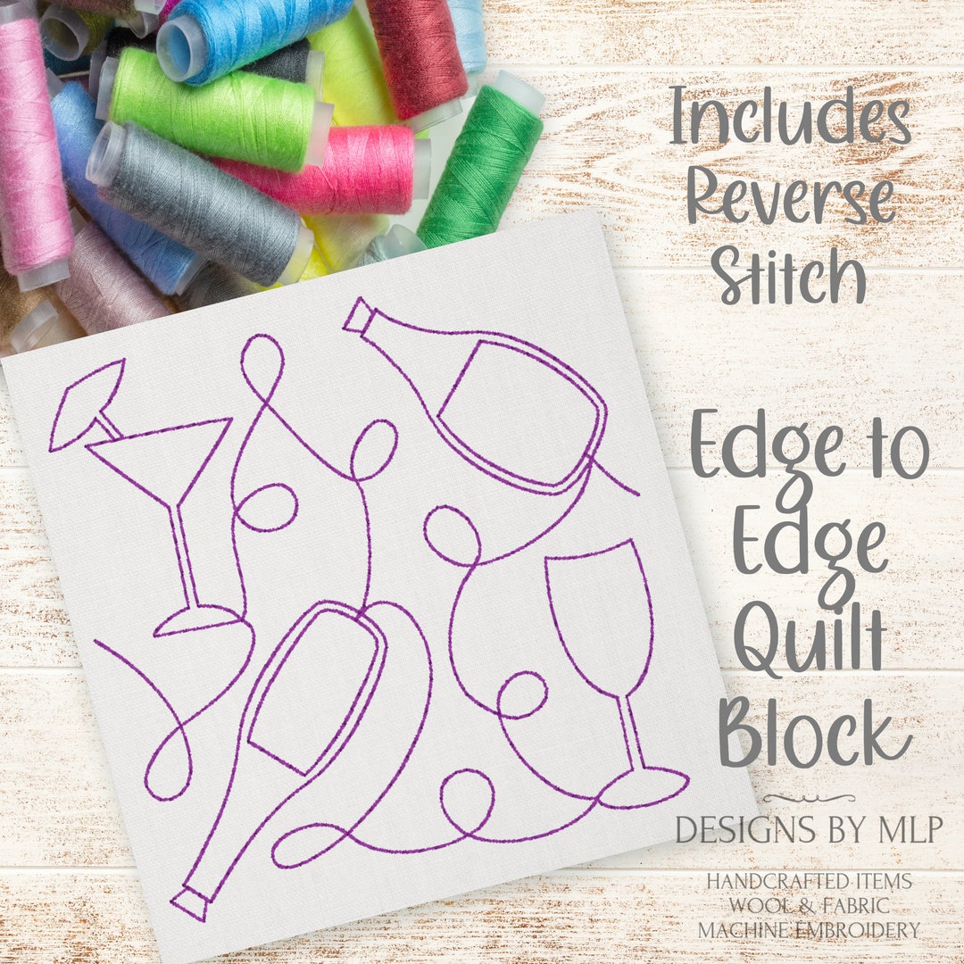 Wine Glasses Edge to Edge Quilt Pattern, E2E Quilt Block Embroidery ...