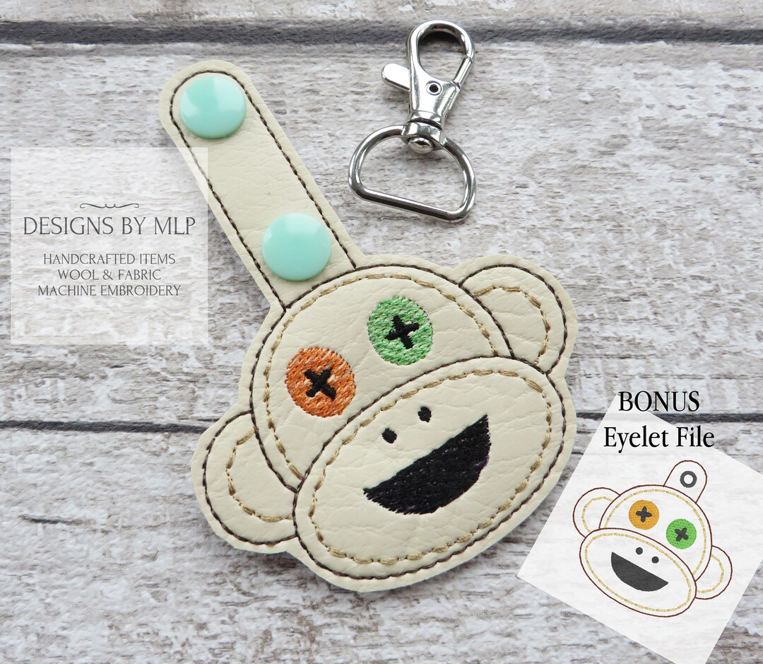 Monkey Machine Embroidery Key Fob Design, Snap Tab Pattern, Keyfob ...