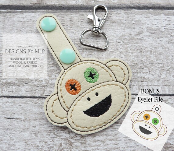Monkey Machine Embroidery Key Fob Design Snap Tab Pattern | Etsy