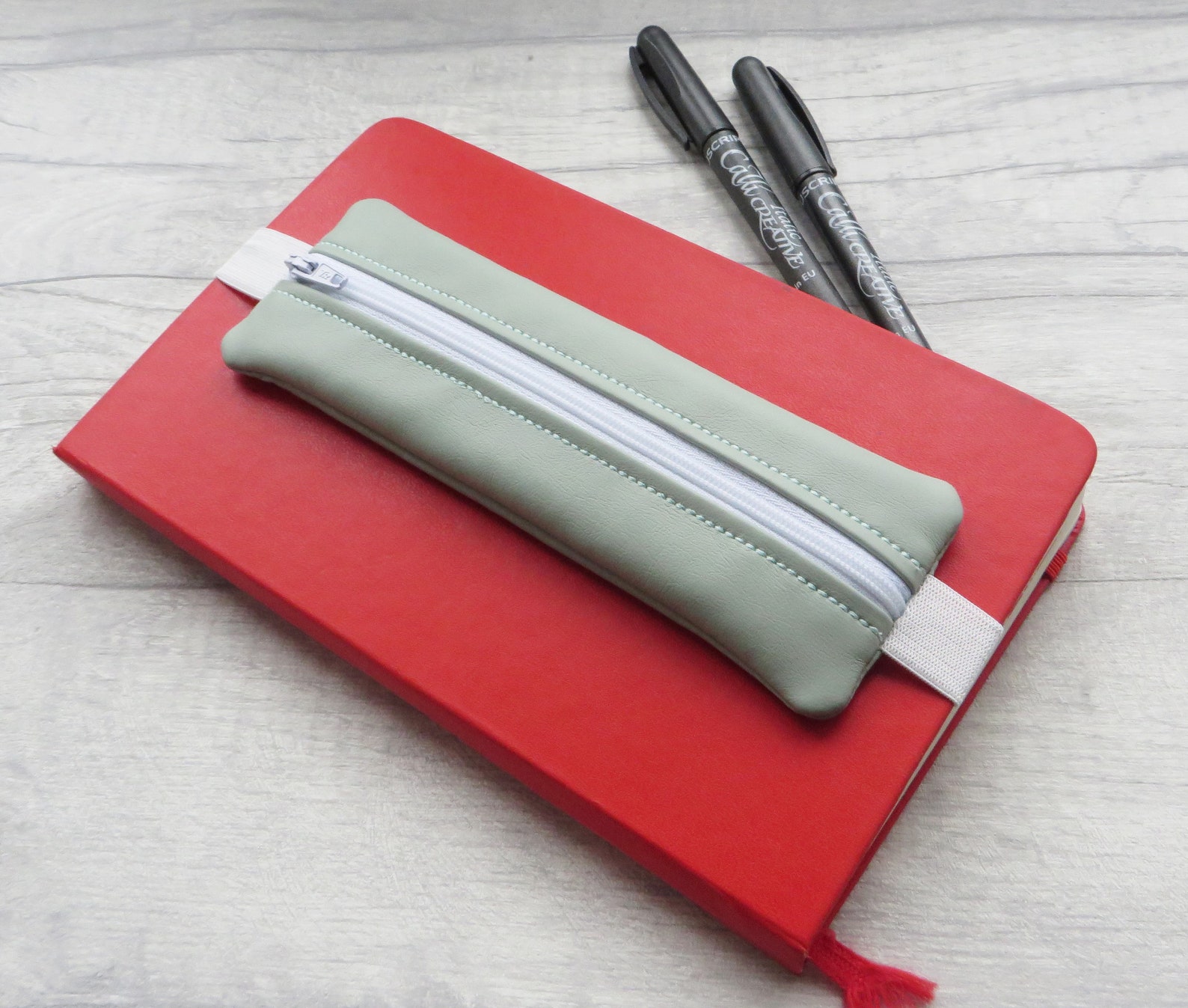 Zipped Pen Case in Faux Leather Pen holder and Book Mark | Etsy