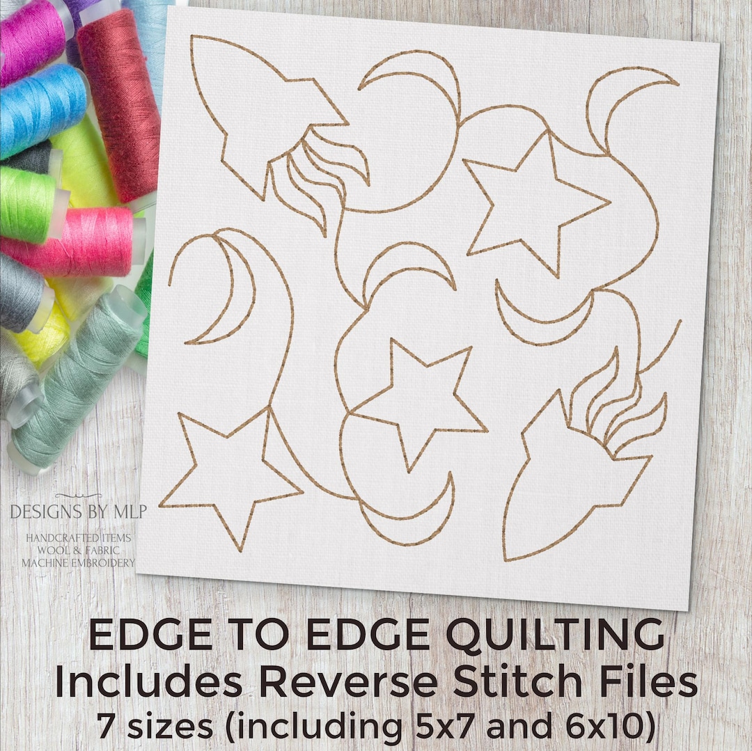 Rocket Stars E2E Quilt Block Machine Embroidery Quilting Design, Continuous Line Single Run ...