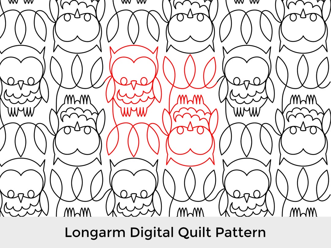 Cute Owl and Leaves E2E Longarm Quilting Pattern, Edge to Edge Digital Pantograph, Continuous ...