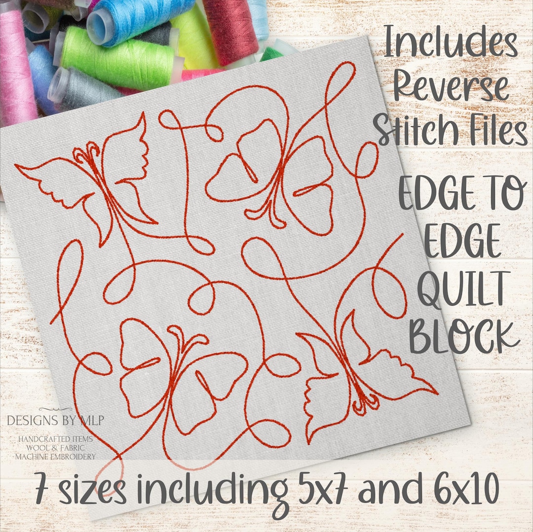 Butterflies E2E Quilt Block Machine Embroidery Design, Continuous Line ...