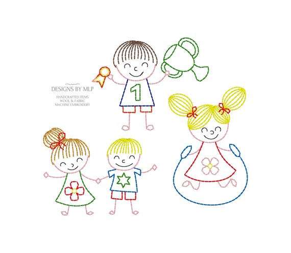 Machine Embroidery Design Children Playing Boy and Girl Set | Etsy